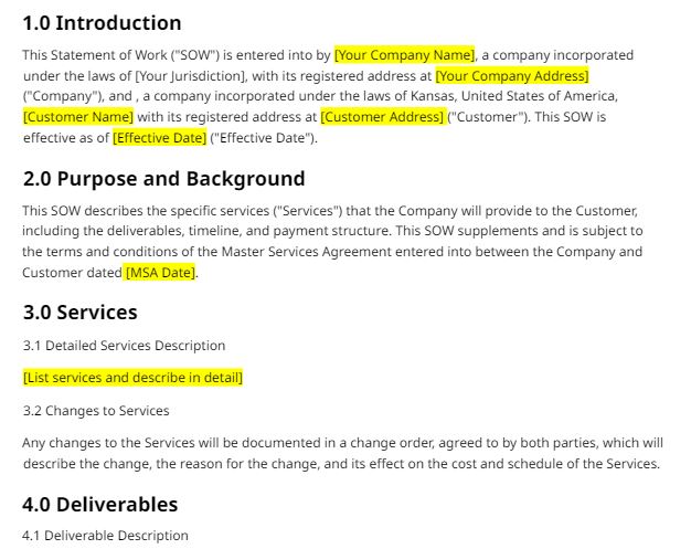 Statement of Work Template Kansas - Contract Sent
