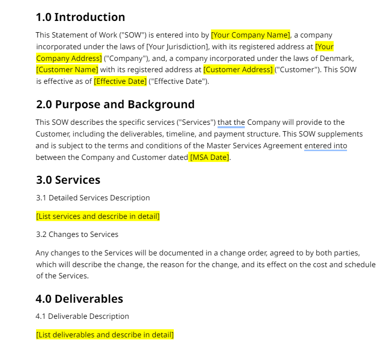 Statement of Work Template Denmark